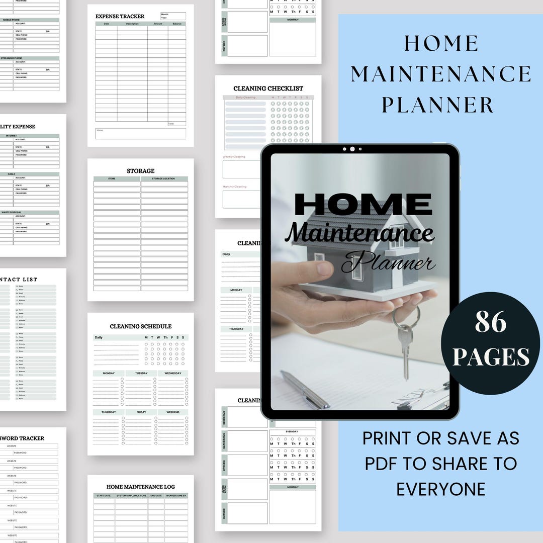 Printable Home Maintenance Planner | Repair Tracker, Cleaning Schedule ...