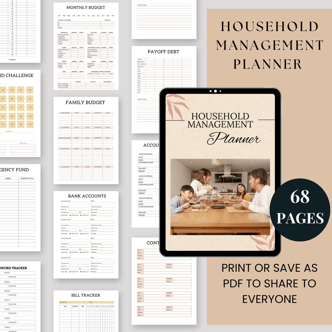 Printable Household Management Planner | Cleaning Schedule, Budget Tracker, Meal Planner and ...