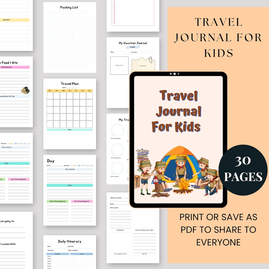 Printable Kids Travel Journal: Vacation Activity Book (digital Download ...