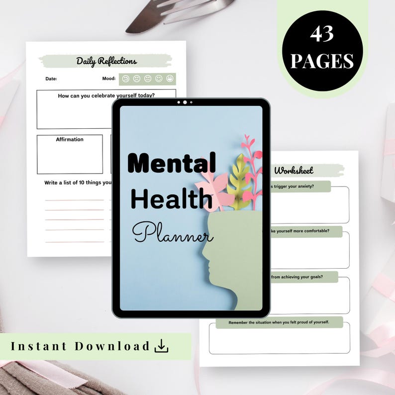 Printable Mental Health Planner | Mood Tracker, Self-care Journal and ...