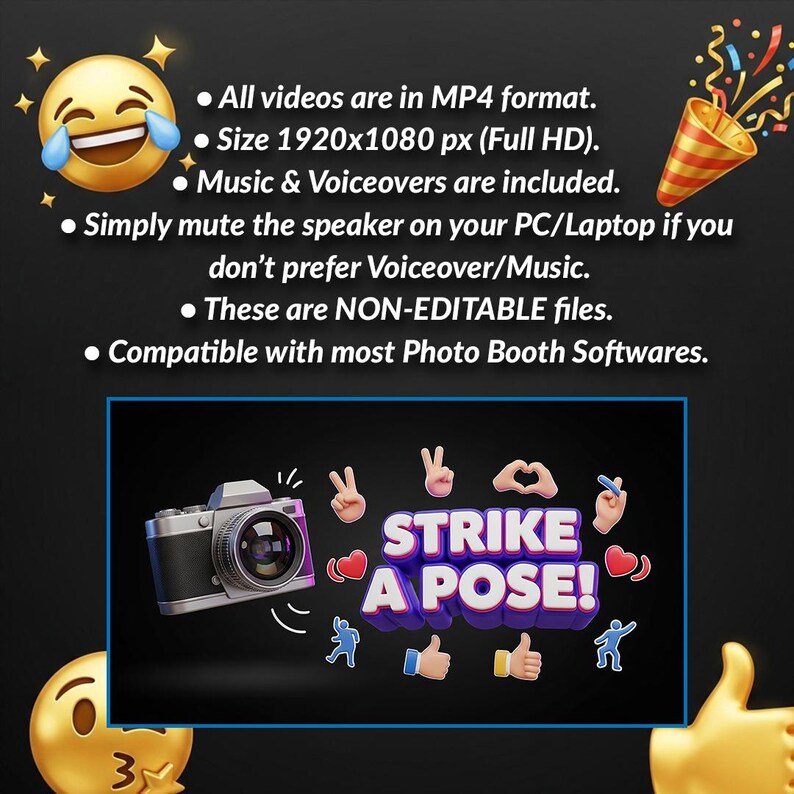 3D Animated Photo Booth Overlays Horizontal | 11 Sticker Emoji ...