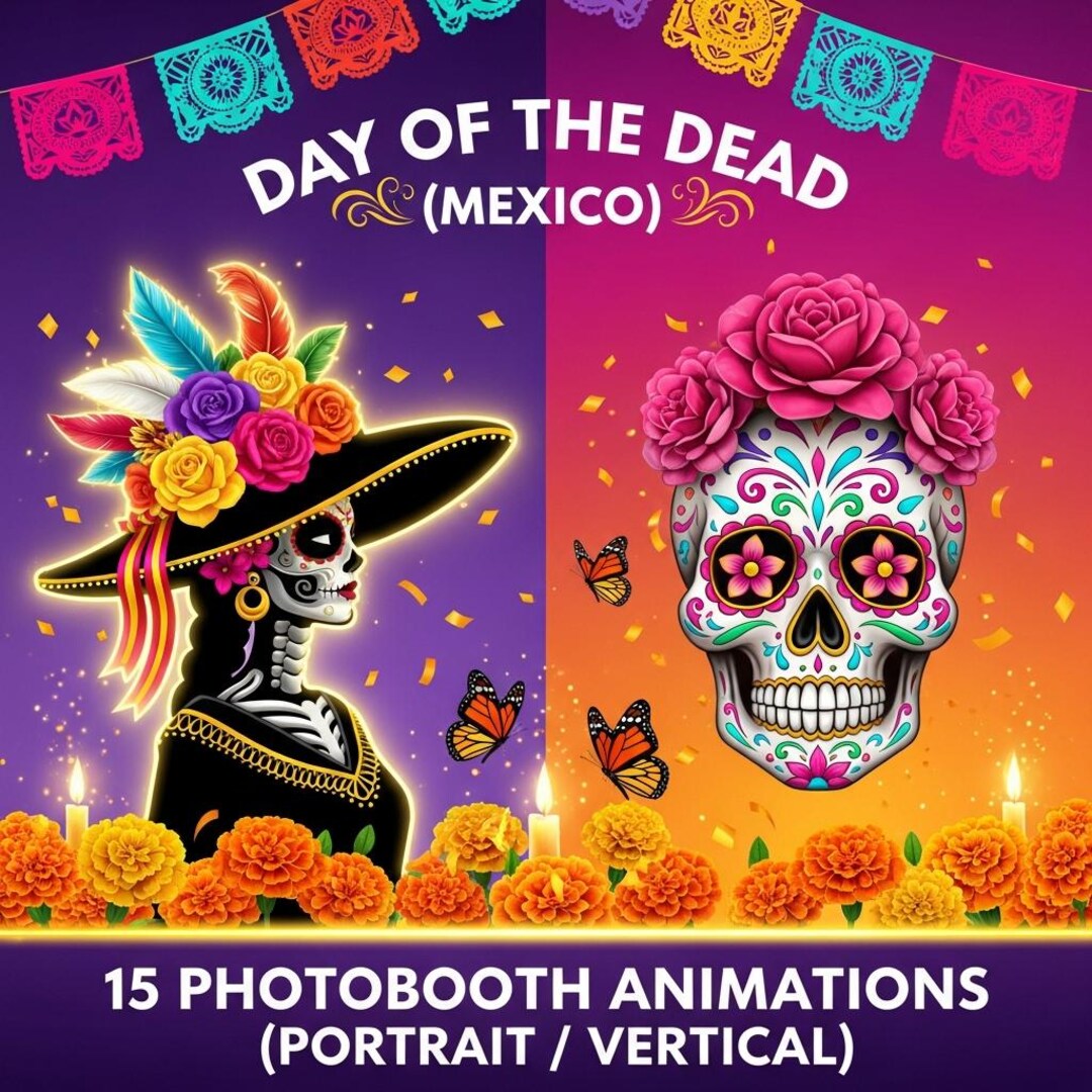 Día De Los Muertos Photo Booth Animations | Day of the Dead | 15 ...