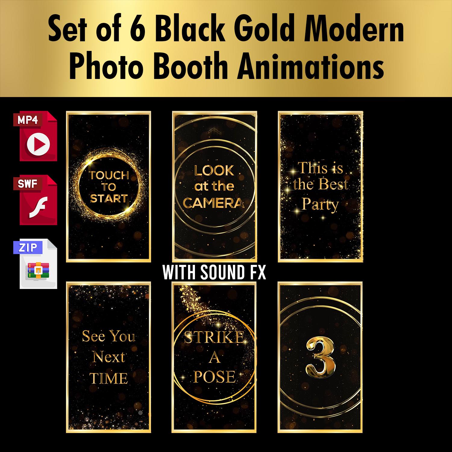 Set of 6 Black Gold Luxury Photo Booth Animation Bundle, Tap to Start ...