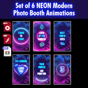 Set of 6 Vibrant NEON Photo Booth Animations – Portrait/vertical ...