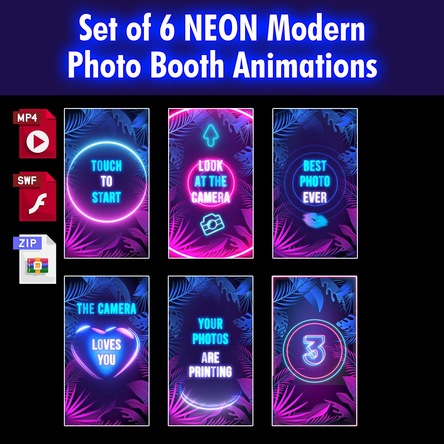 Neon Photo Booth Animations | Set of 6 | Touch to Start | Magic Mirror ...