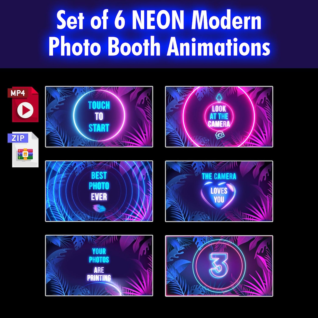 Set of 6 Vibrant NEON Photo Booth Animations – Wide/horizontal – Touch ...