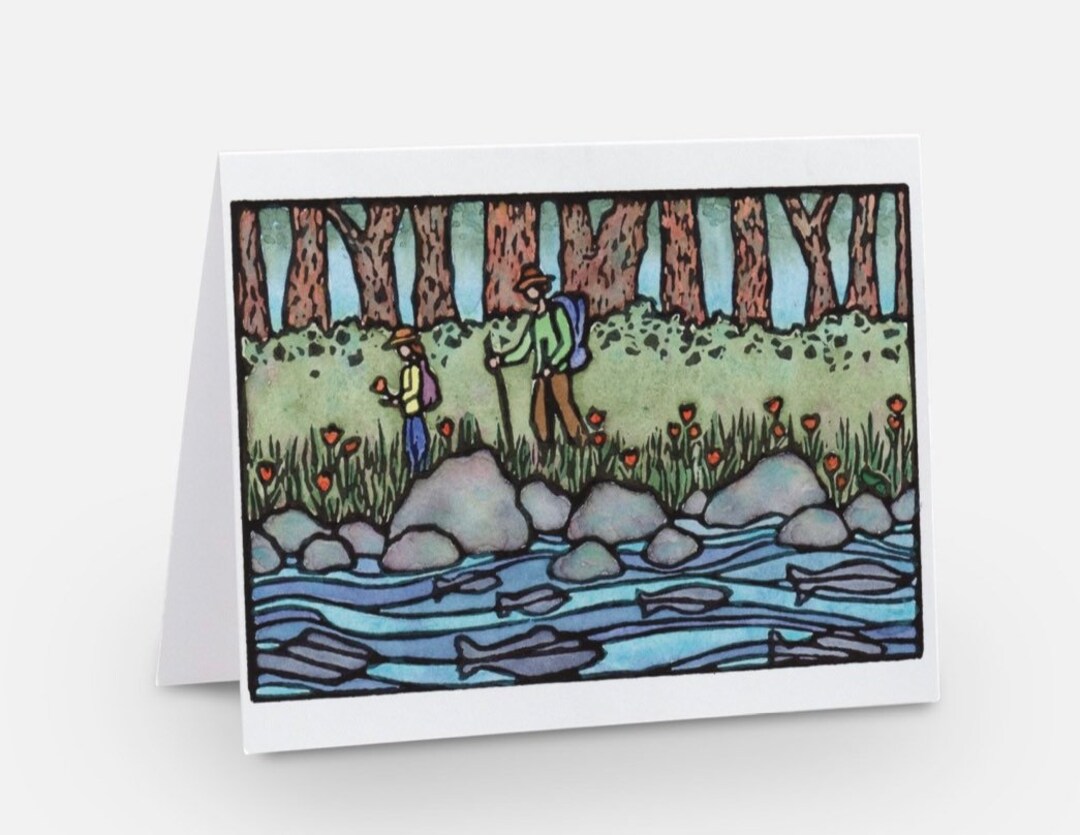 Hiking - Linoblock - Greeting Card - Etsy