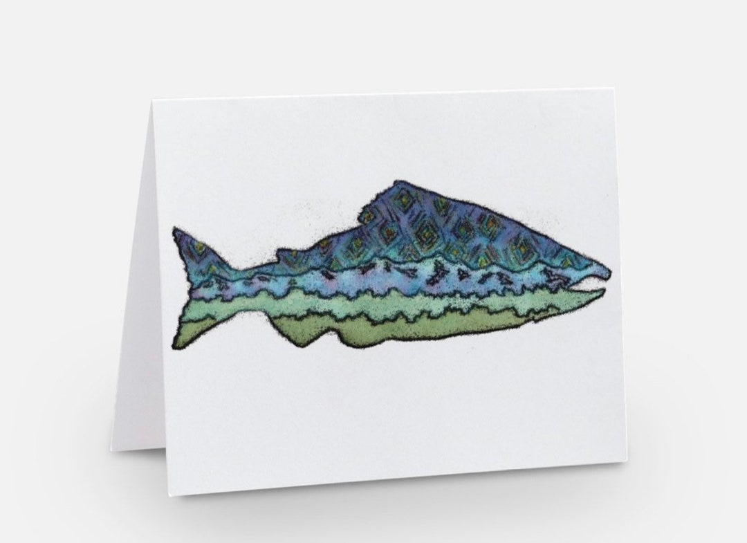 Awaken - Monoprint & Watercolor - Greeting Card - Fish - Etsy