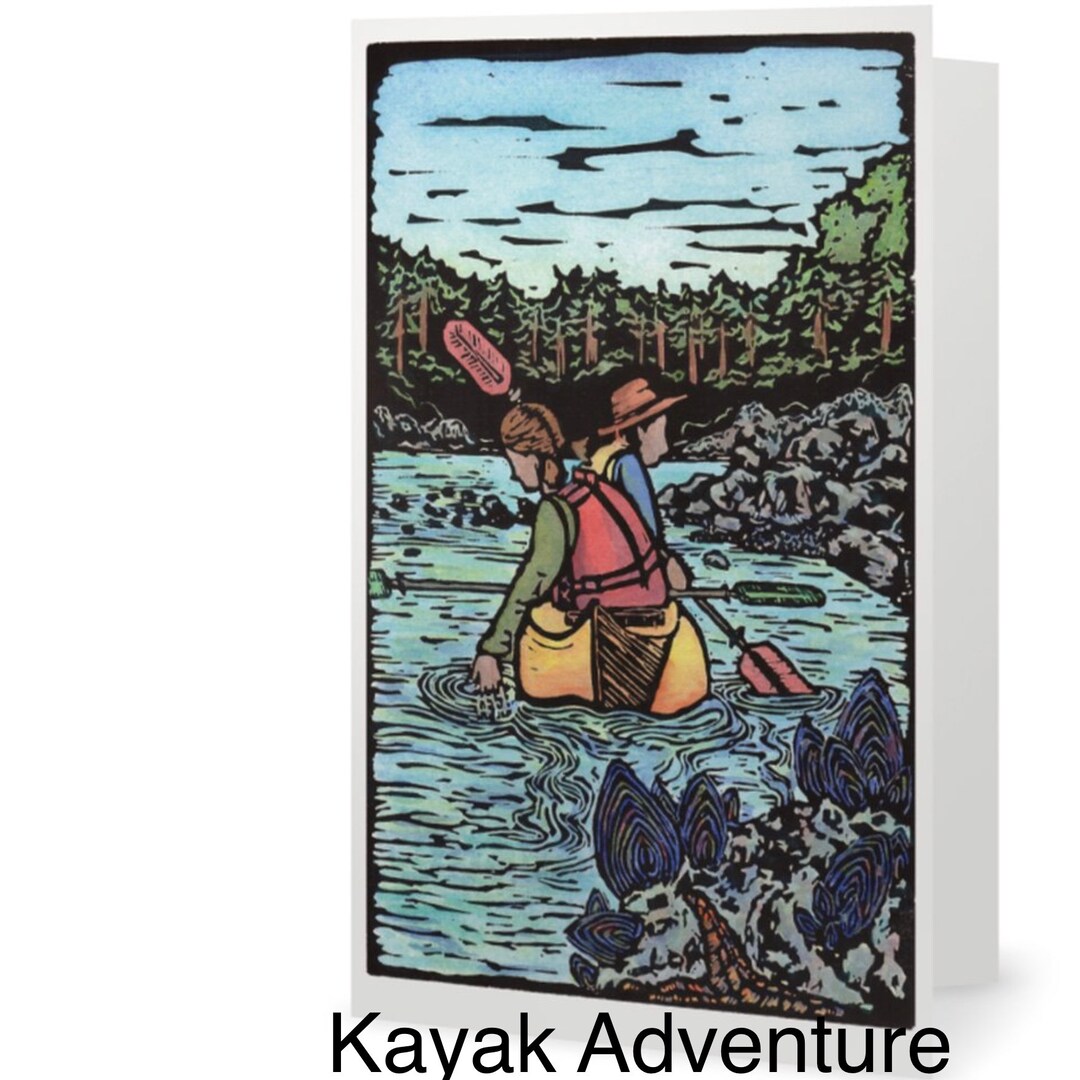 Kayaking - Lino Cut - Greeting Card - Etsy