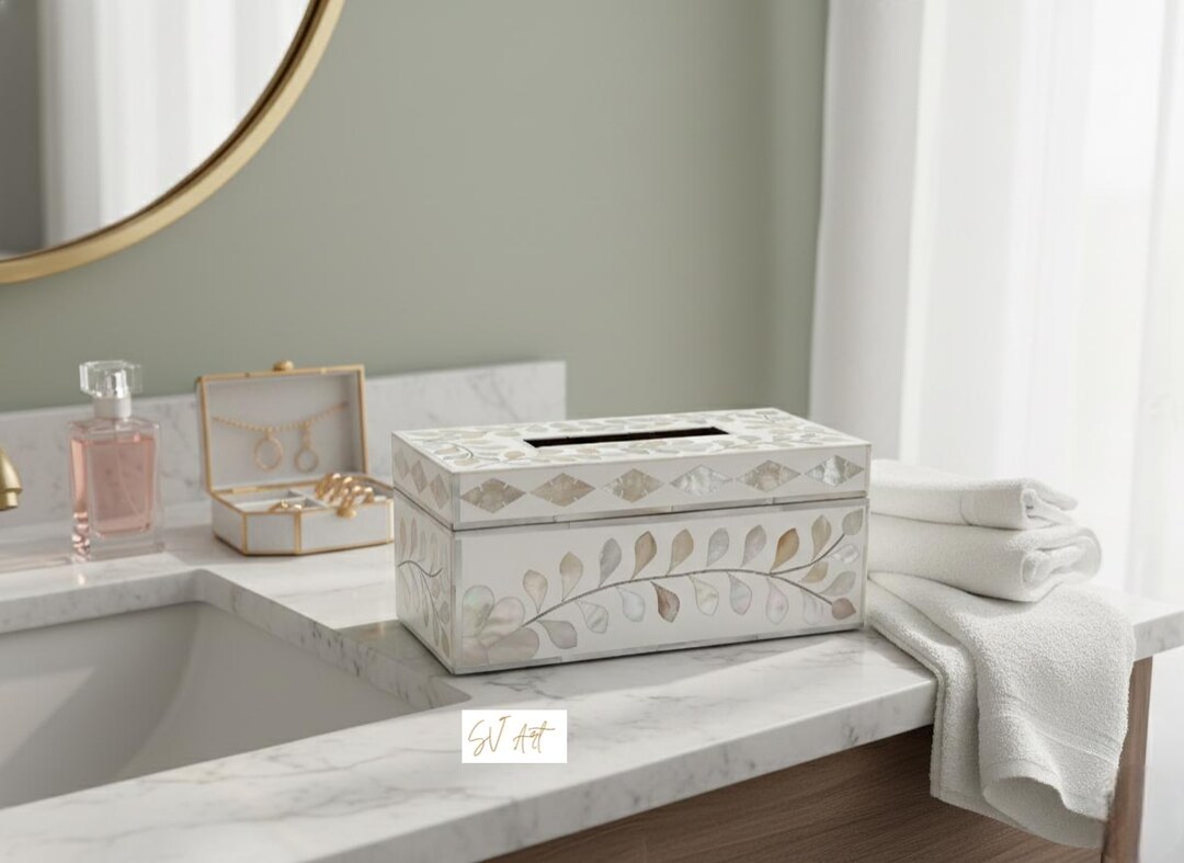Handmade Mother of Pearl Inlay Tissue Box | Vine Design - Etsy
