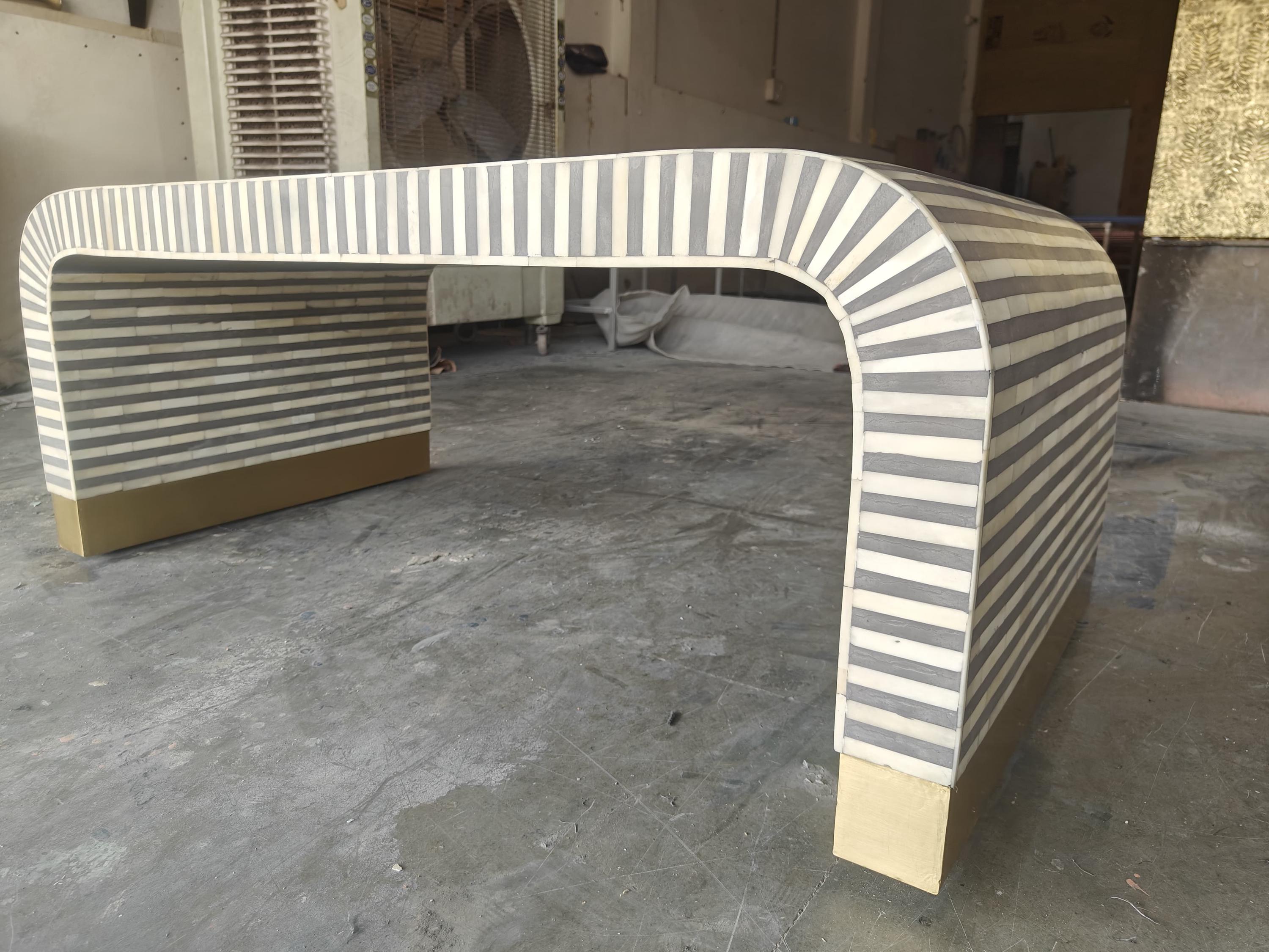 Handmade Bone Inlay Waterfall Coffee Table, Striped Living Room ...