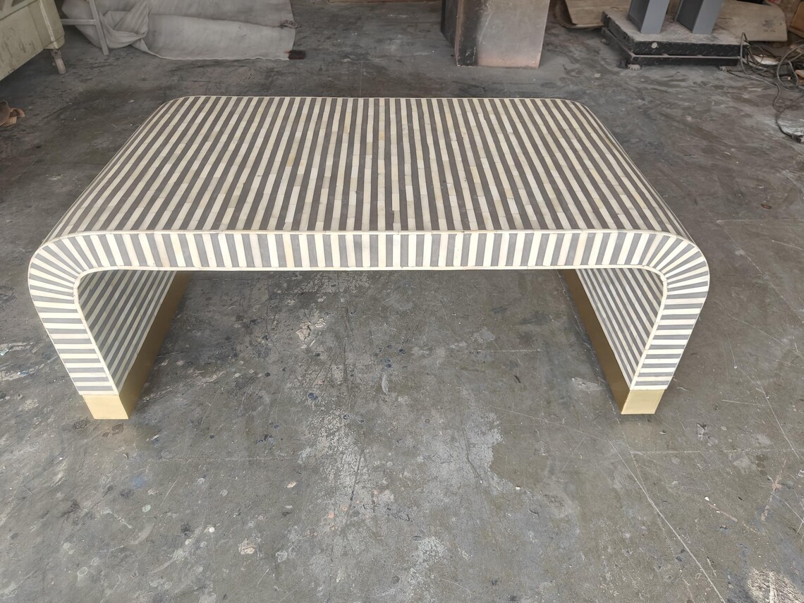 Handmade Bone Inlay Waterfall Coffee Table, Striped Living Room ...