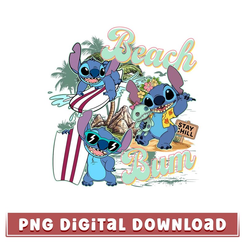 Lilo and Stitch Summer PNG, Stitch Beach Bum Png, Summer Beach Trip ...