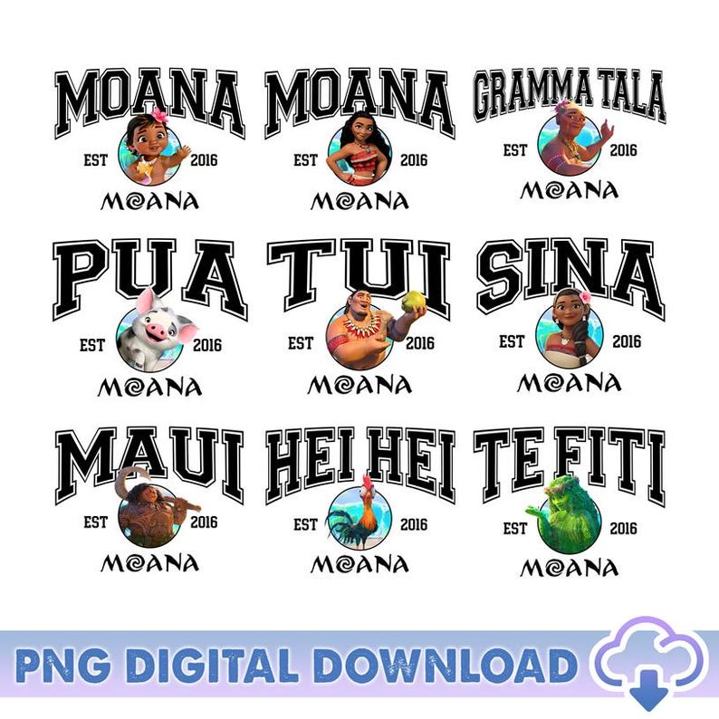 Moana Characters PNG Bundle, Moana Movie Png, Moana Pua Hei Hei Maui ...