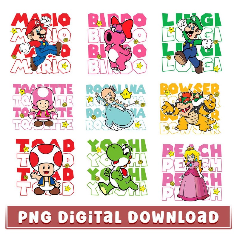 Super Mario Characters PNG Bundle, Super Mario Family Matching Png ...