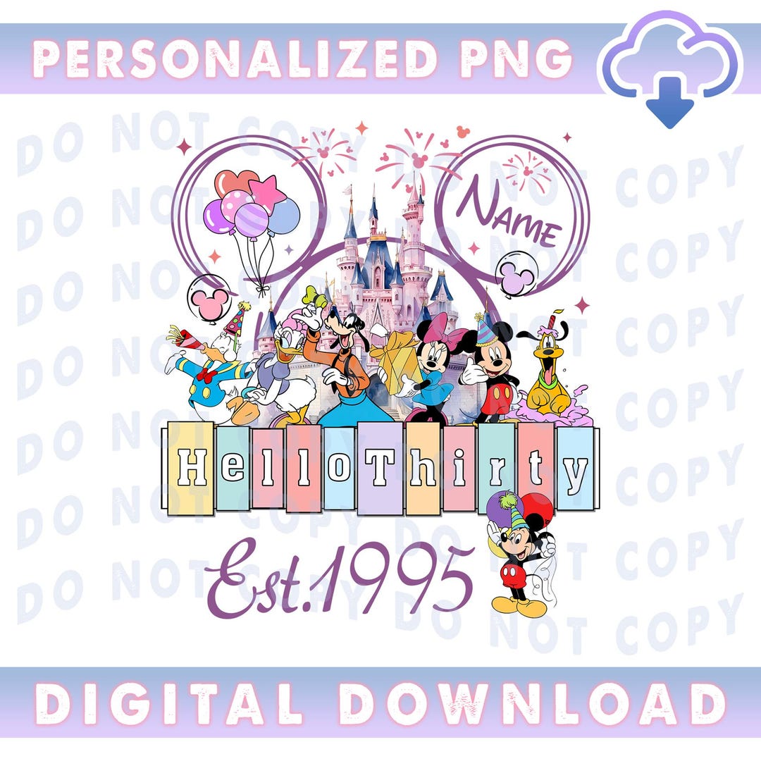 Personalized Disneyland 30th Birthday Mickey and Friends PNG, Hello ...