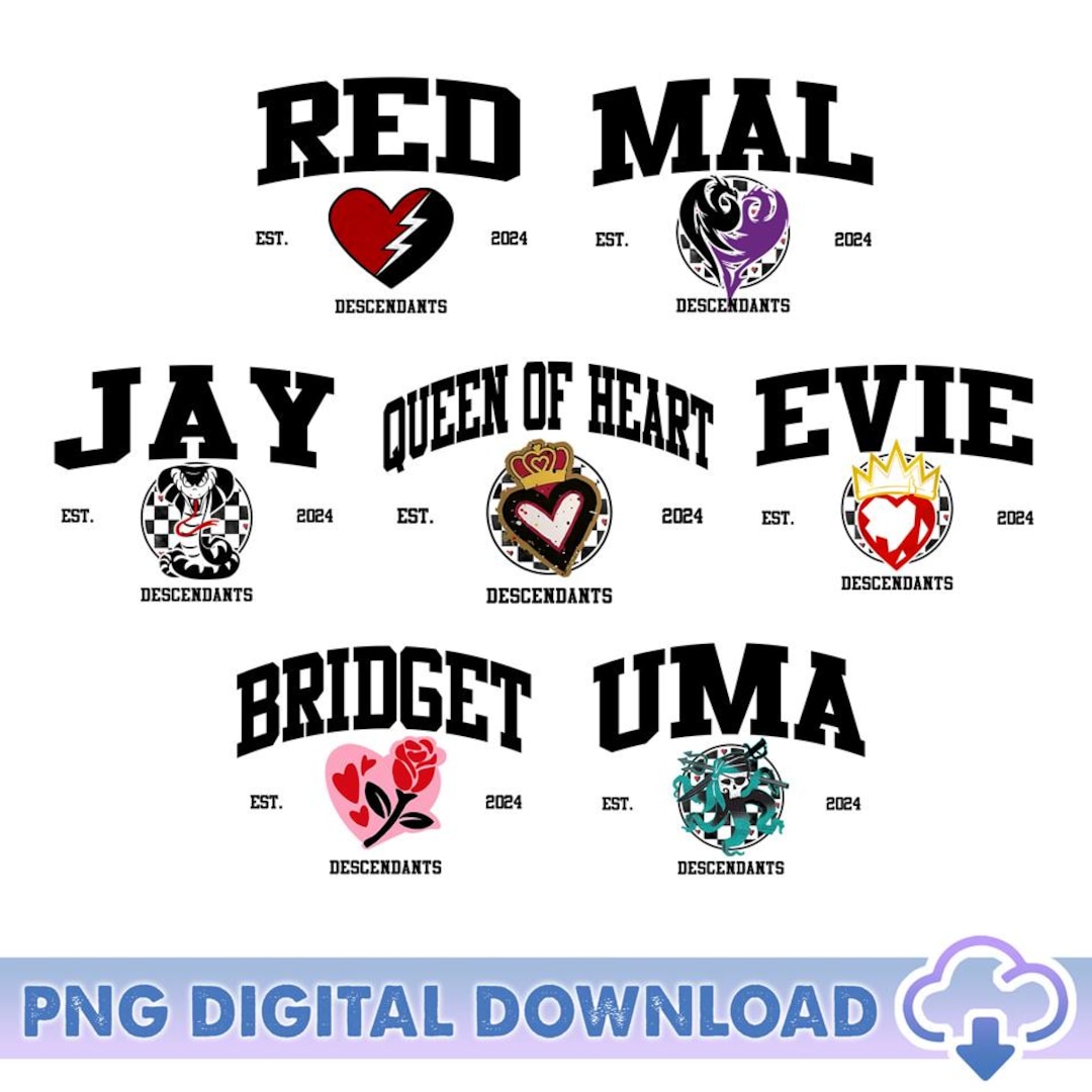 Retro Descendants the Rise of Red Characters Symbol PNG Bundle ...