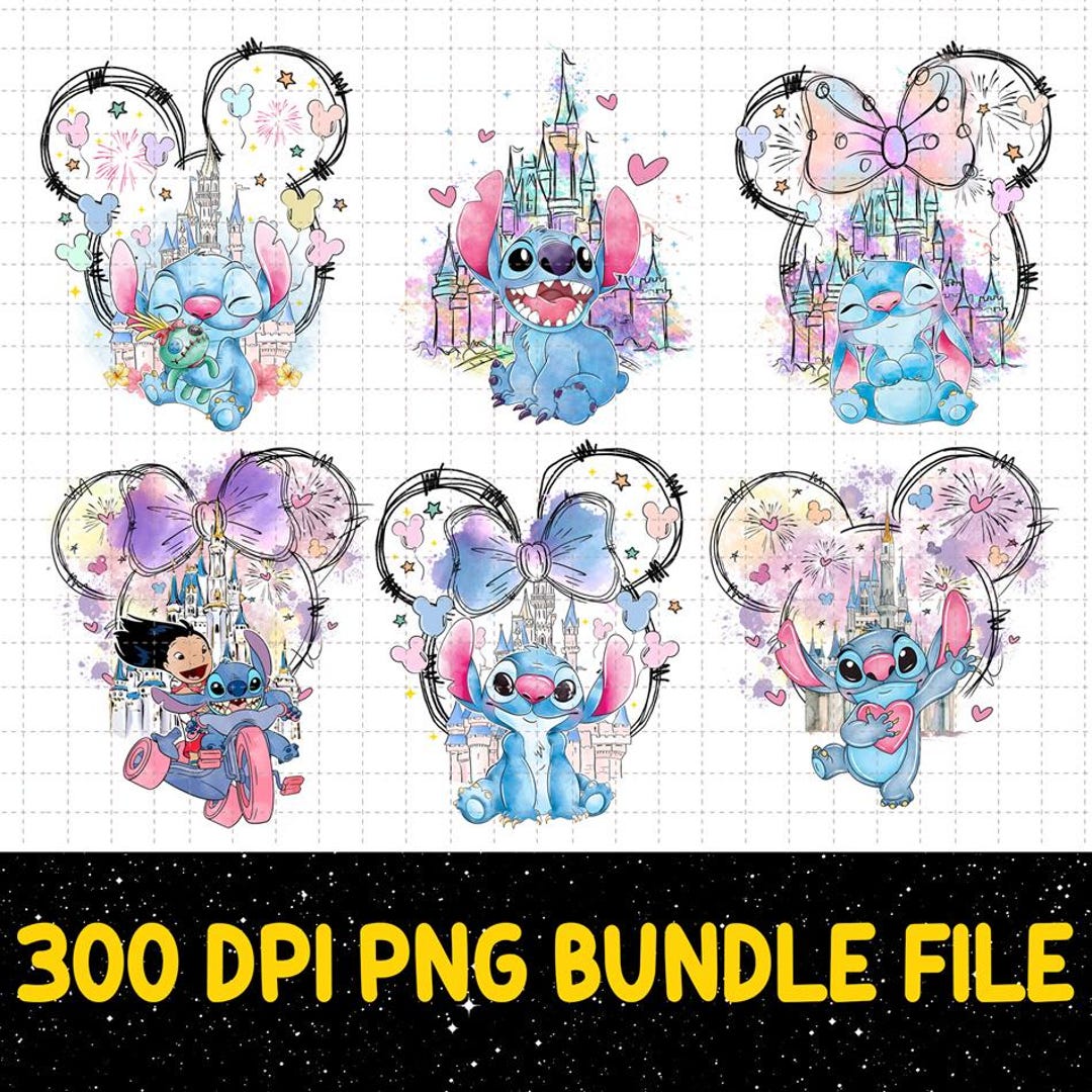 Disneyland Stitch Castle Watercolor PNG Bundle, Stitch Watercolor Png ...