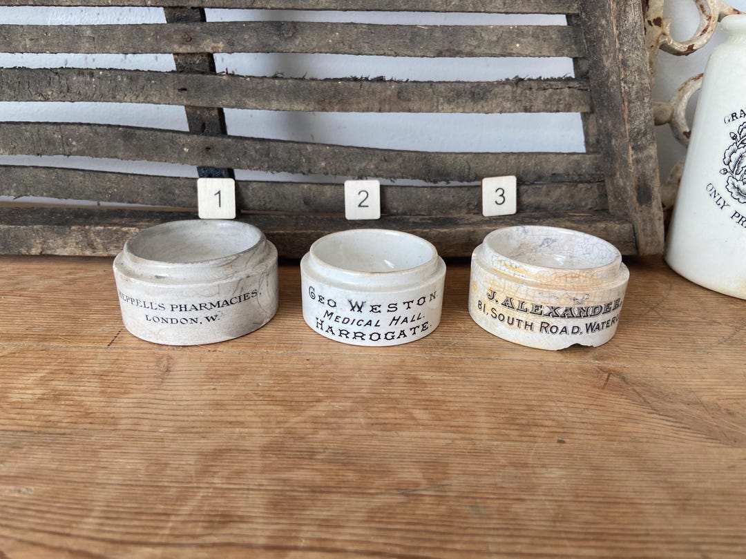 Antique White Ironstone Ointment Pot Bases - Pharmacy Advertising - Etsy