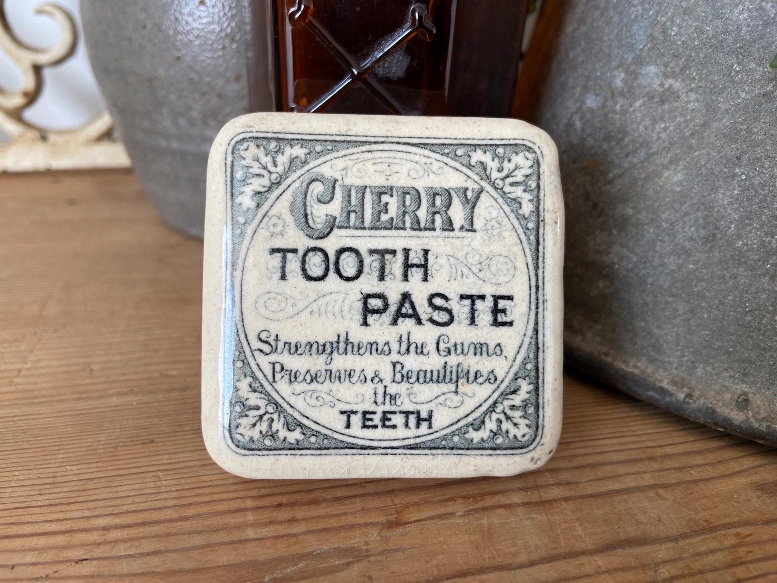 Antique Square Ironstone Pot Lid - Cherry Tooth Paste - Etsy