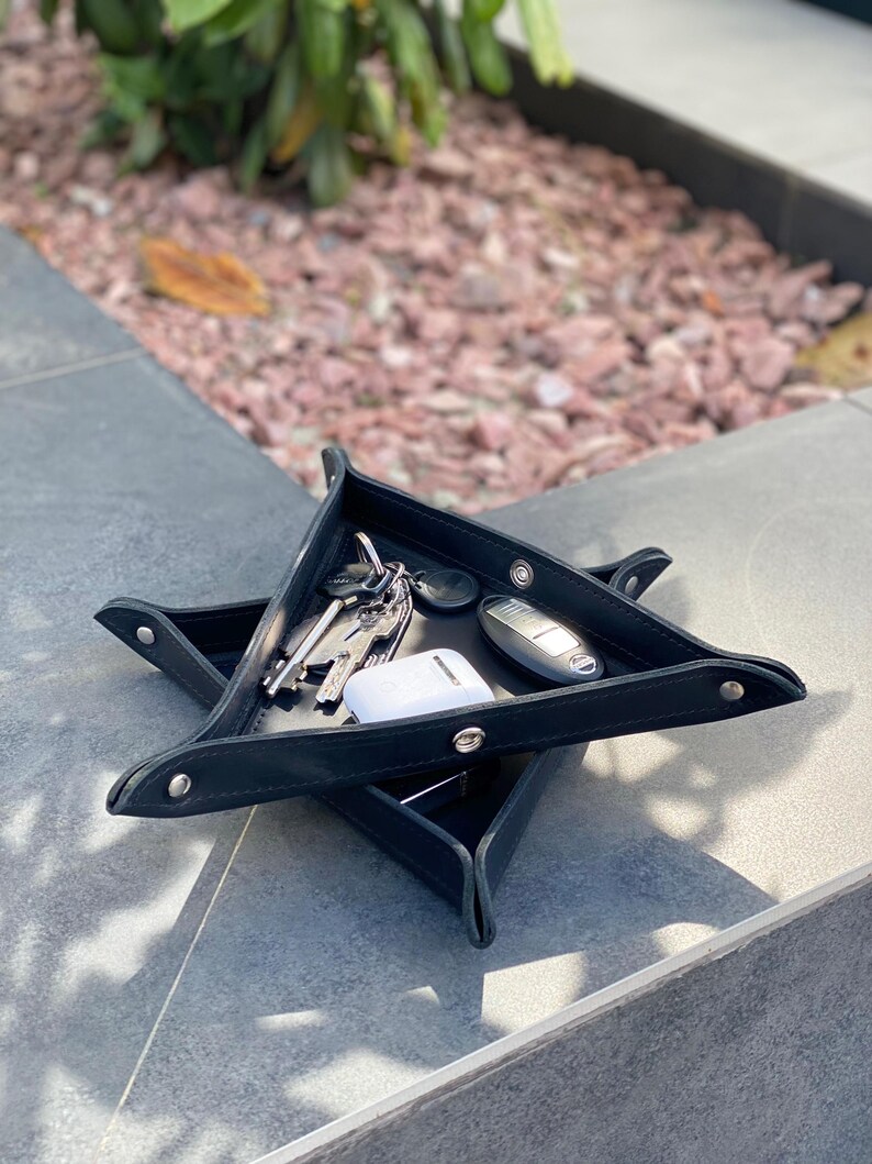 Eather Triangle Tray, Custom Engraved Catchall, Small Storage Tray for ...