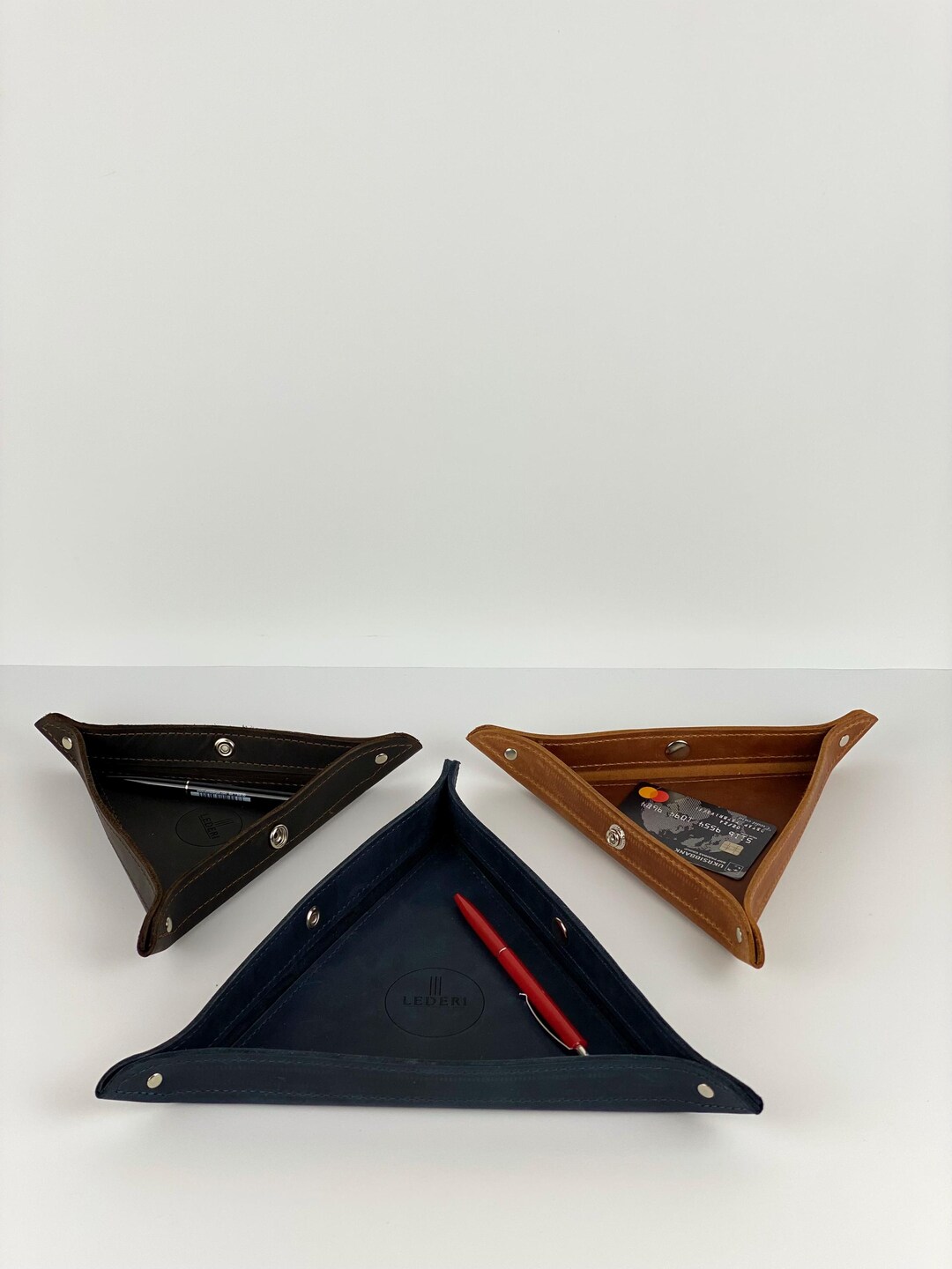 Triangle Leather Catchall, Custom Coin Tray, Pocket Dump Tray, Handmade ...