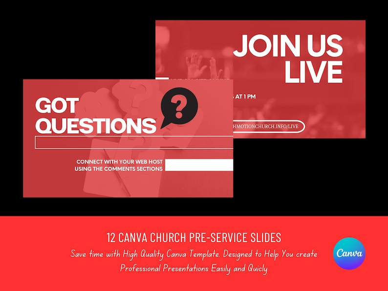 12 Canva Templates. Pre-service Church Slides. Modern Red Black White ...