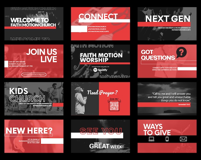 12 Canva Templates. Pre-service Church Slides. Modern Red Black White ...
