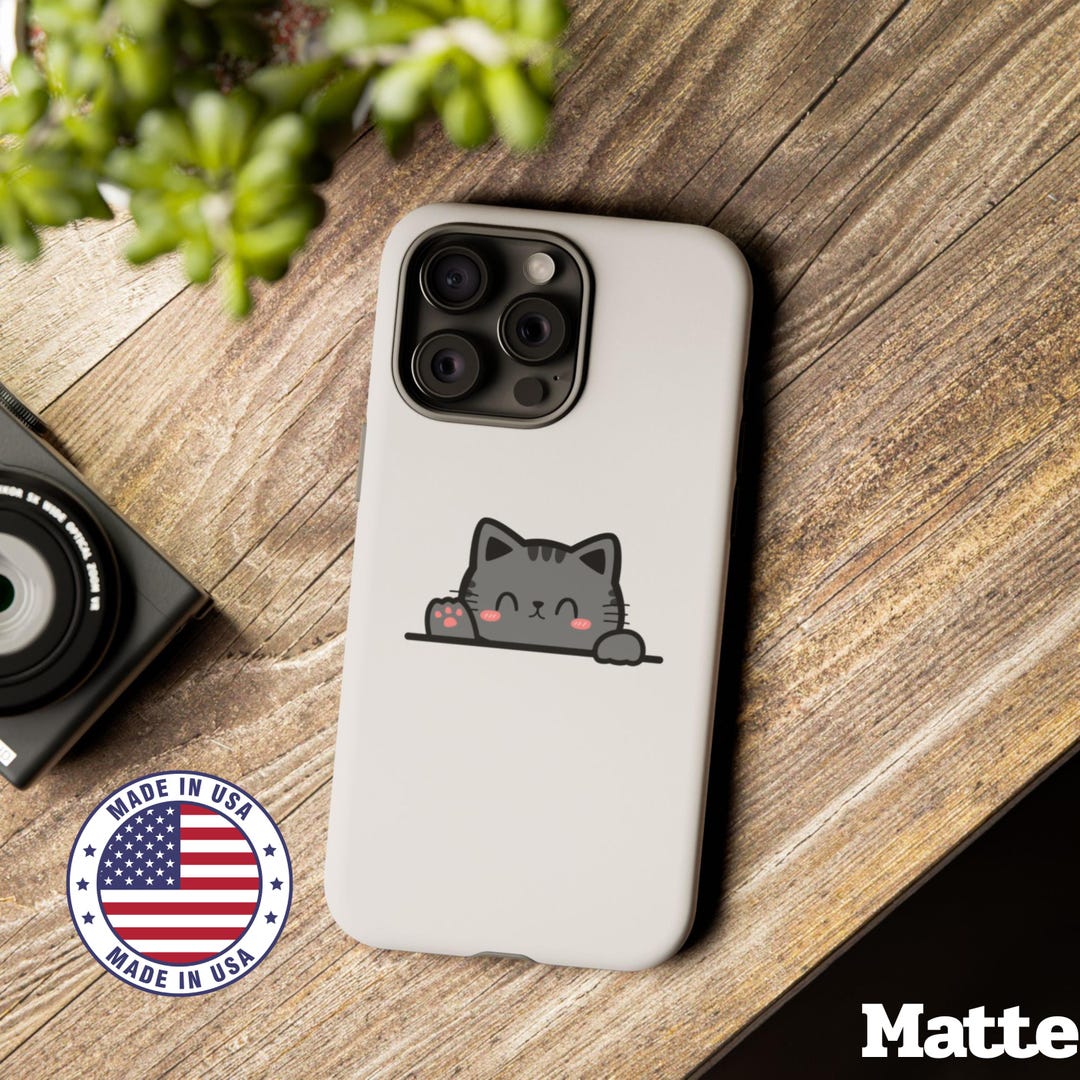 Blushing Kawaii Kitty Clipart for Stickers, Adorable Cartoon Gray Cat ...