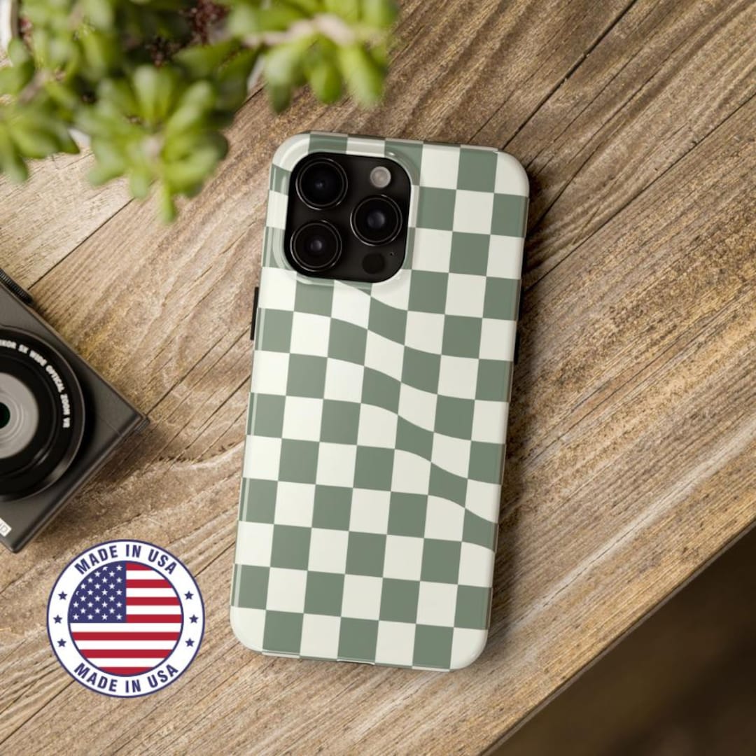Sage Green Wavy Checkered Phone Case, Aesthetic Minimalist Retro Design ...