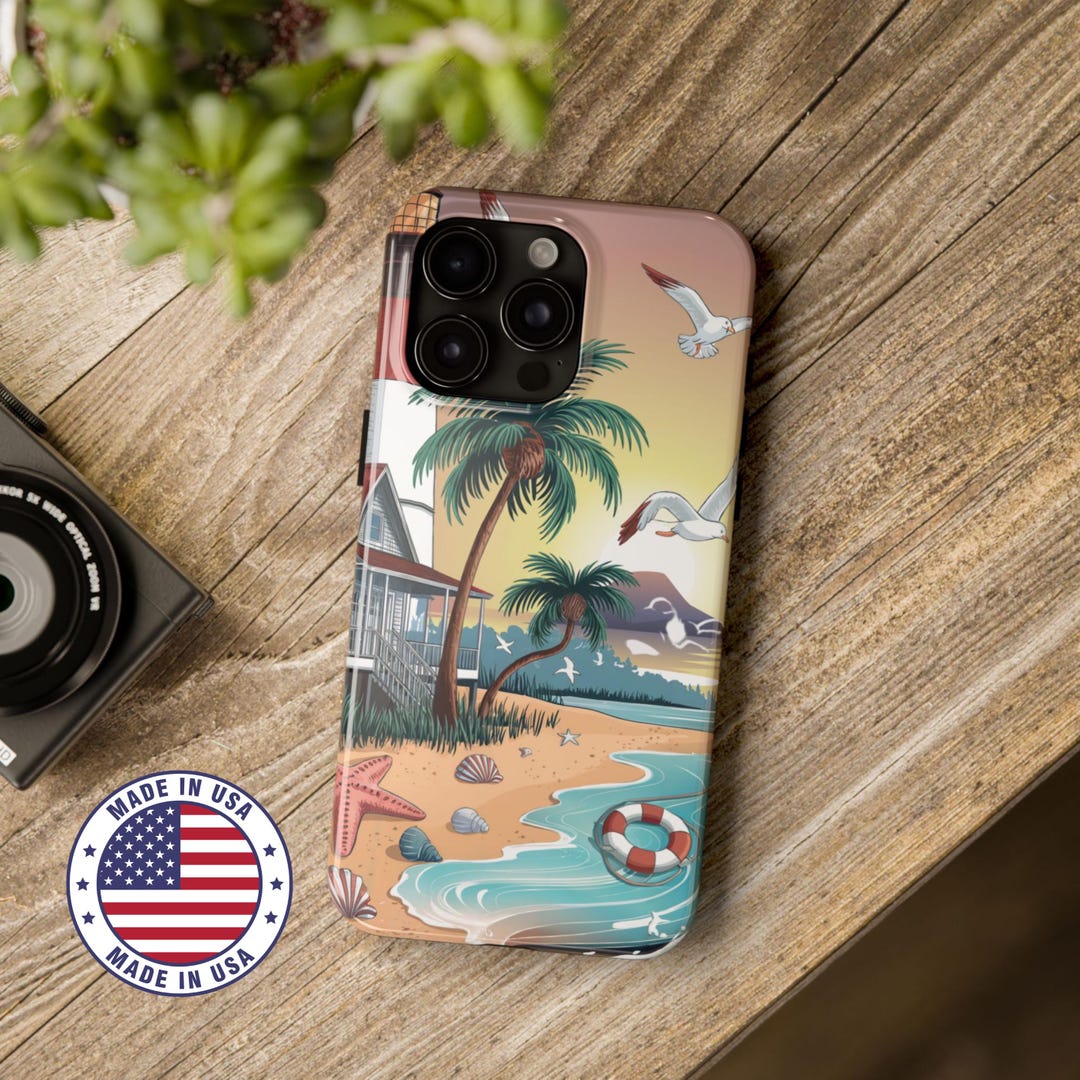 Coastal Ocean Art, Seagulls & Palm Trees Design, Scenic Seaside ...