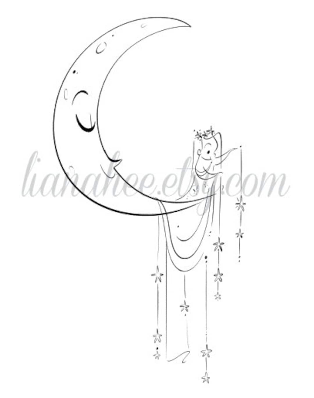 Moon and Stars Ink Pen Fine Art Print - Etsy