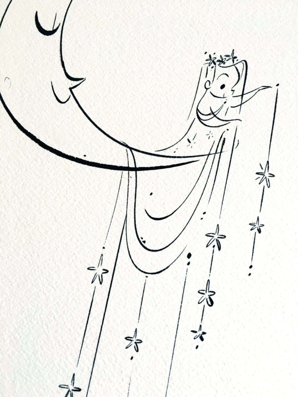 Moon and Stars Ink Pen Fine Art Print - Etsy