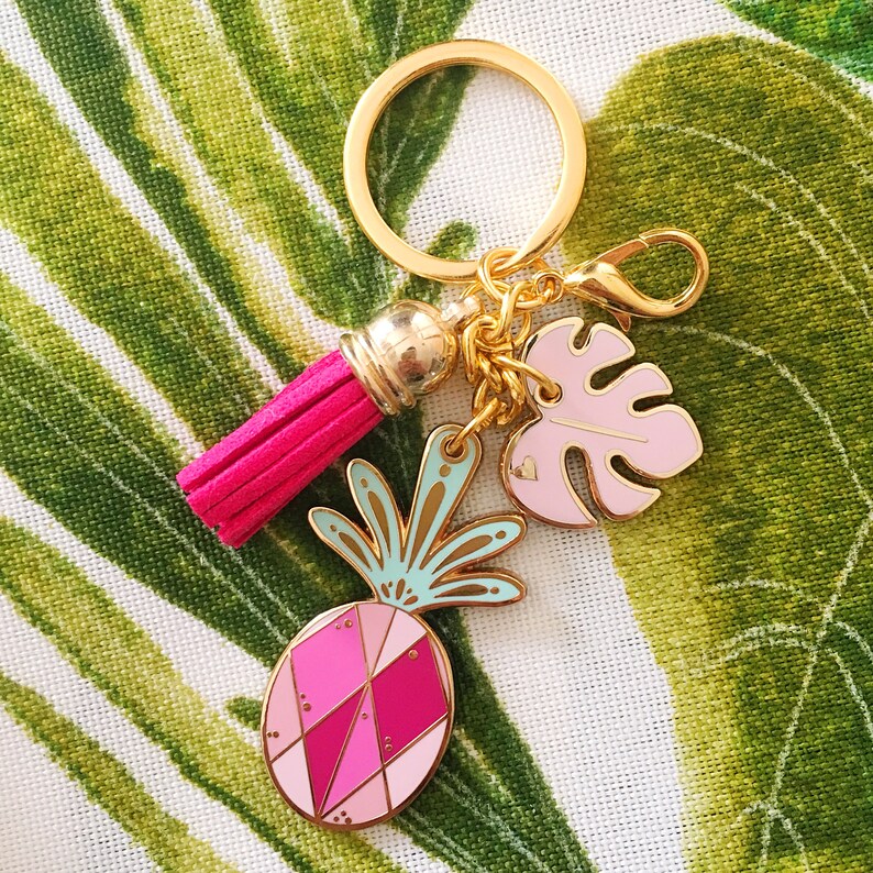 Pink Piña Hard Enamel Keychain - Etsy