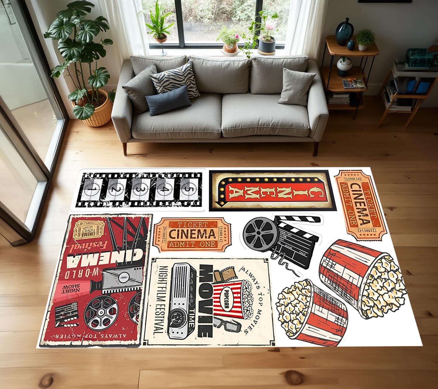 Modern Rug, Cinema Design, Cinema Room Rug, Popcorn Rug, Movie Rug ...