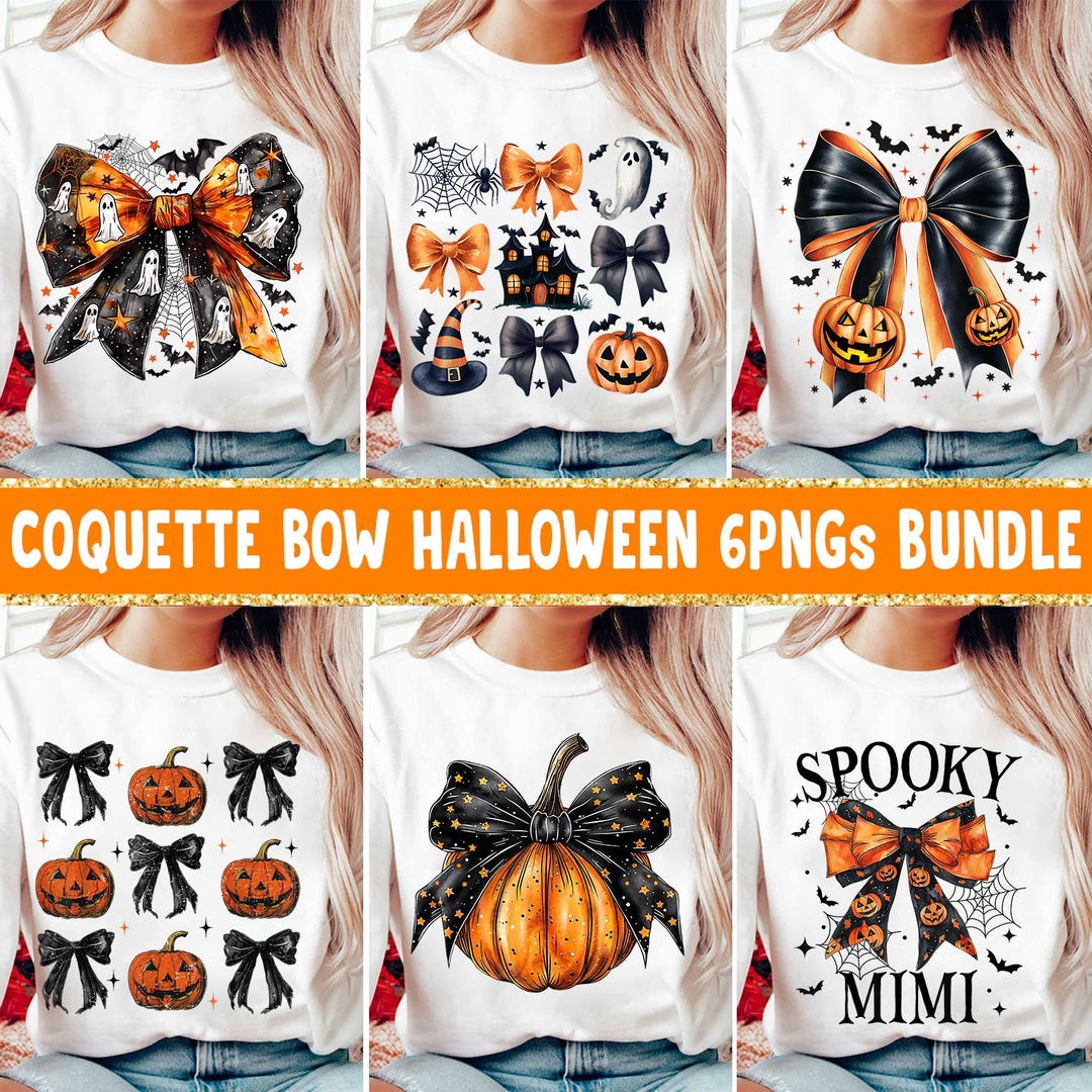6+ Halloween Coquette Bow Png Bundle, Bow Halloween Png, Pumpkin ...