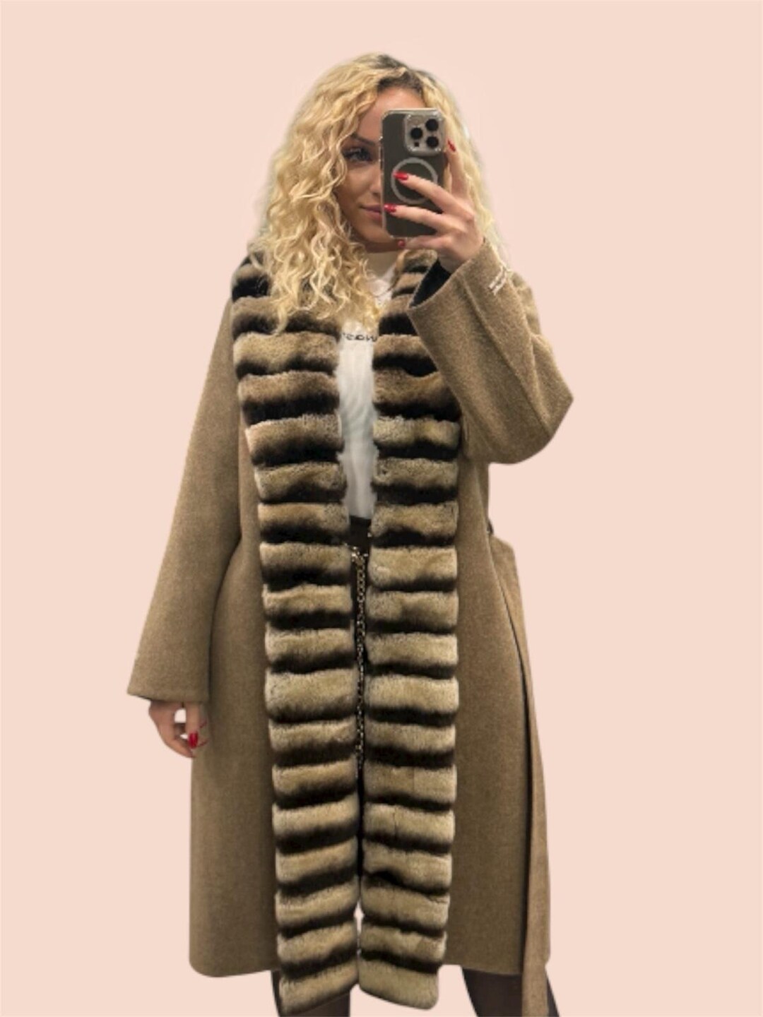Alpaca Coat With Rex Fur Trim: Women's Beige Winter Coat - Etsy