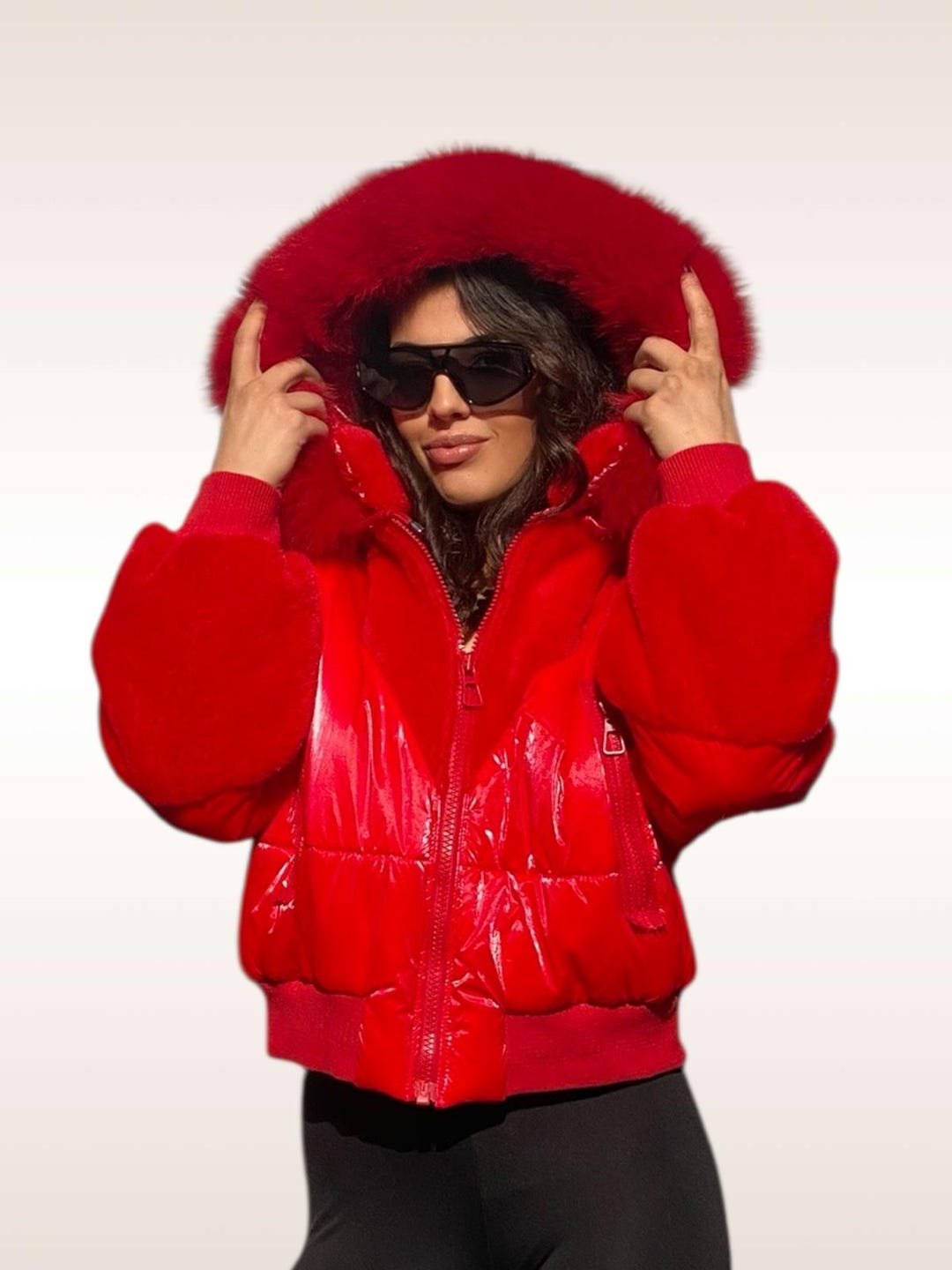 Red Fox Fur Bomber Jacket: Alcantara Leather, Waterproof Coat - Etsy UK