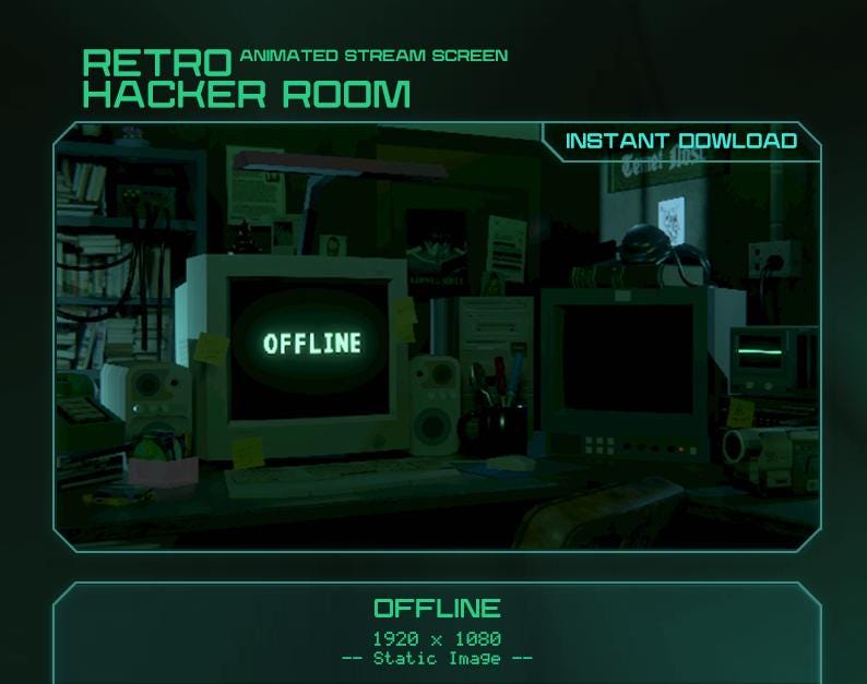 3D Animated Retro Hacker Room Twitch & Youtube Stream Scenes - Etsy