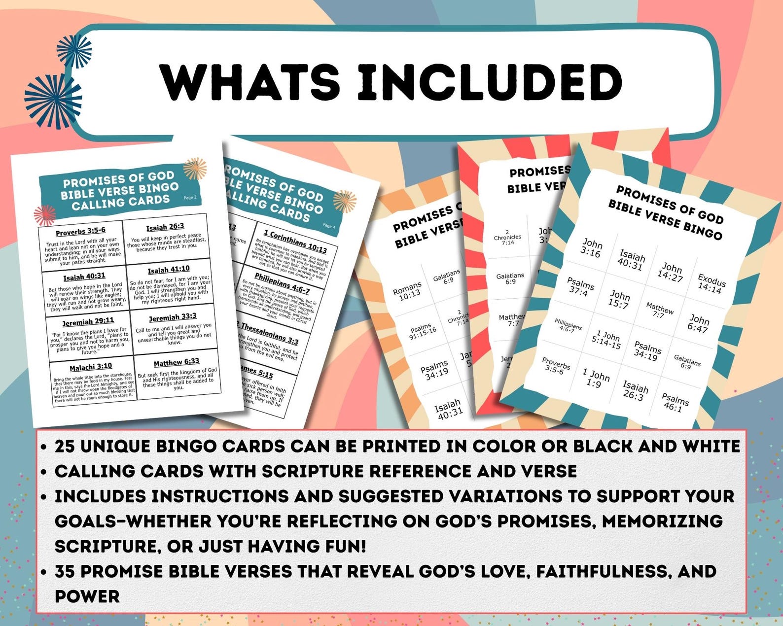 Promises of God Bible Verse Bingo Game: Christian Printable (PDF ...