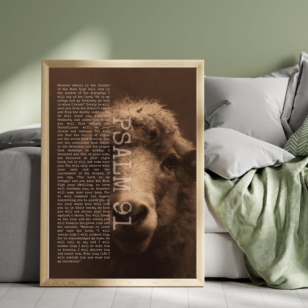 Psalm 91 Christian Scripture Wall Art Print, Sheltered Sheep, Faith ...