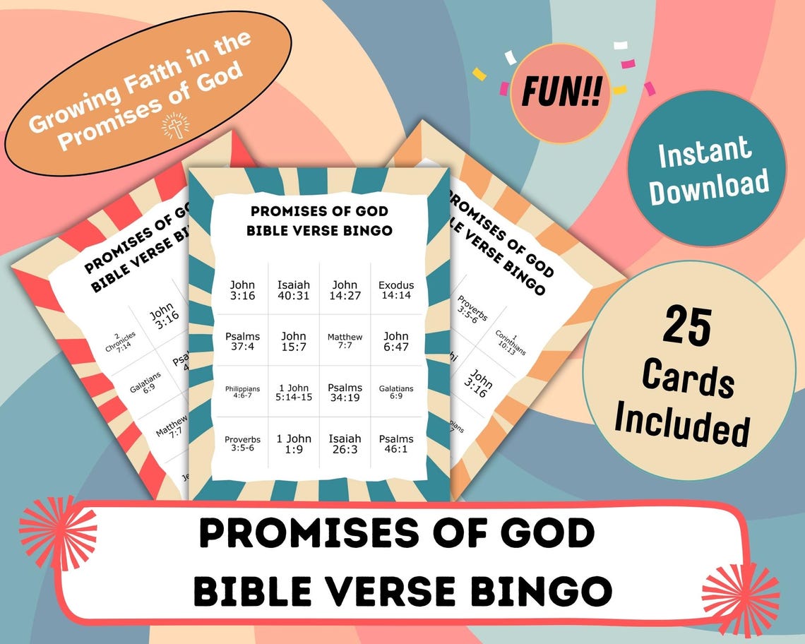 Promises of God Bible Verse Bingo Game: Christian Printable (PDF ...