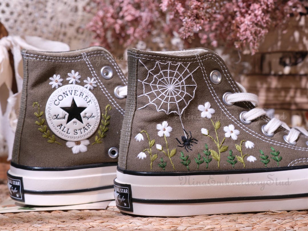 Custom Embroidered Converse Shoes: Spider Web, Floral Design - Etsy