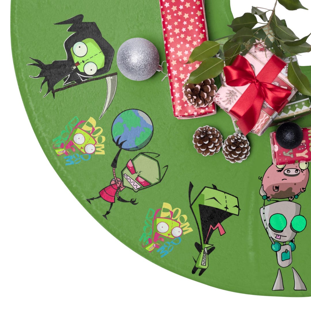 Invader Zim Christmas Tree Skirt: Gir With Pig, Fleece Holiday Decor - Etsy