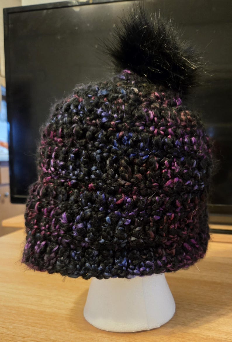 Black Rainbow Puff Hat - Etsy
