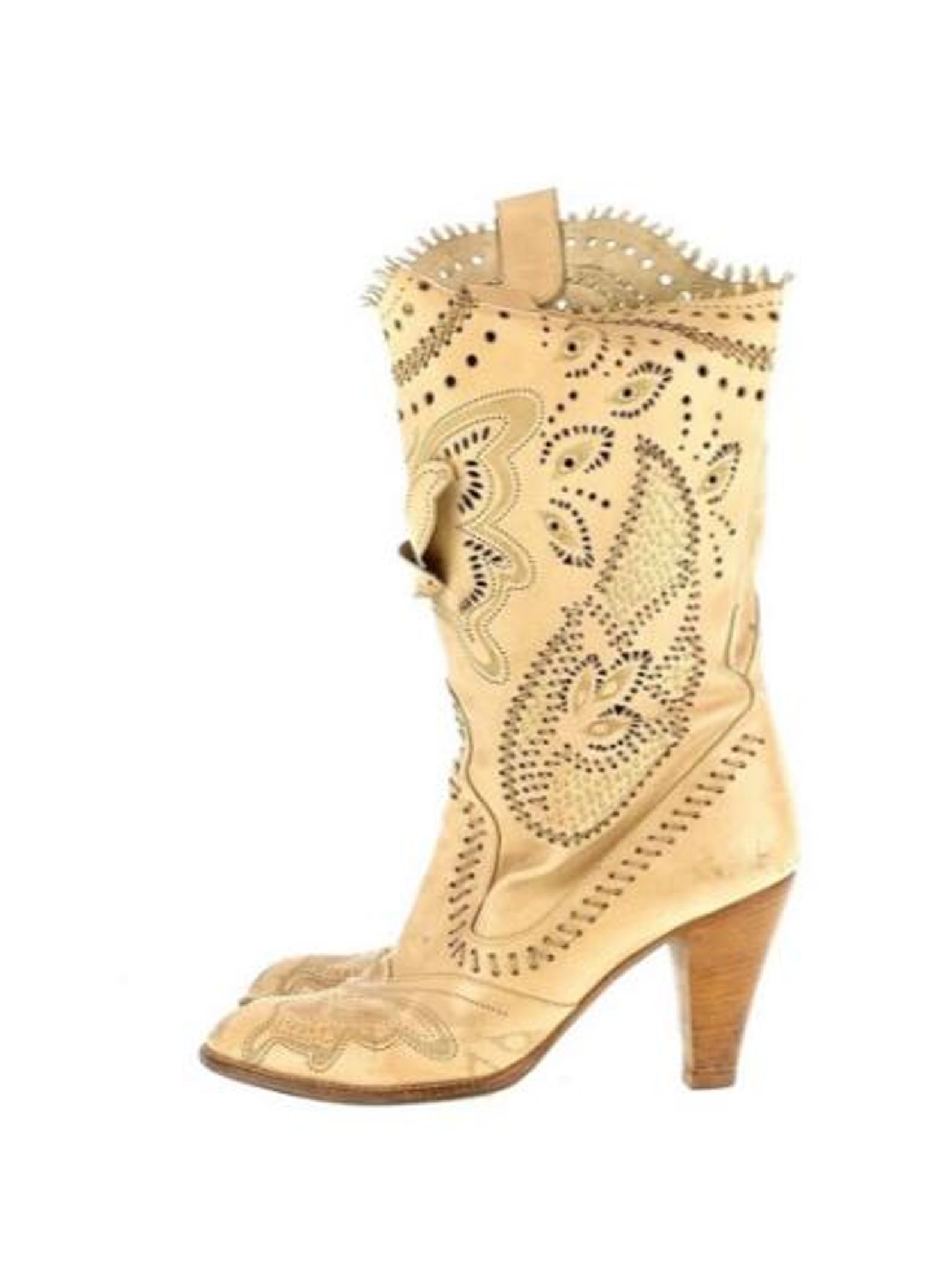 Anna Sui Western Cowboy Boots: Beige Suede Embroidered Cutout, EU 39 - Etsy