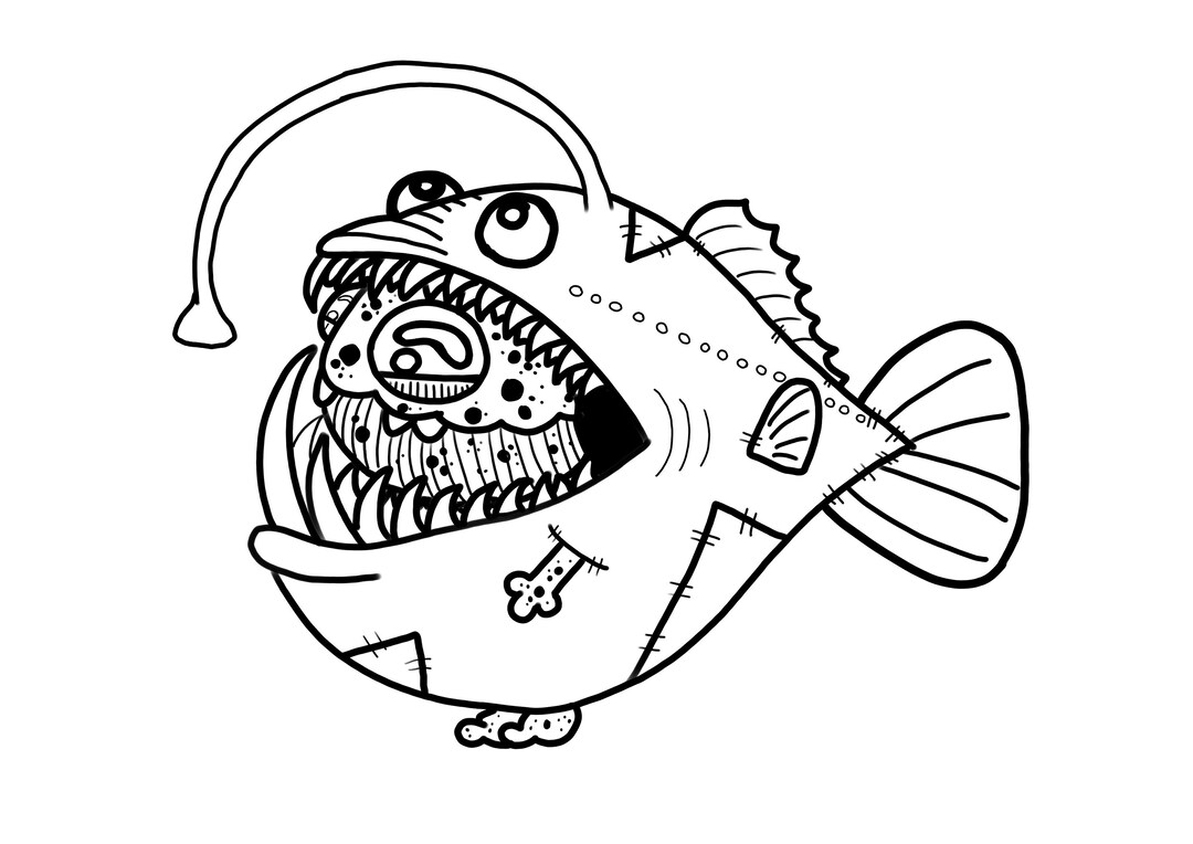 Printable, Downloadable Coloring Page Wobblins Monster Angler Fish - Etsy