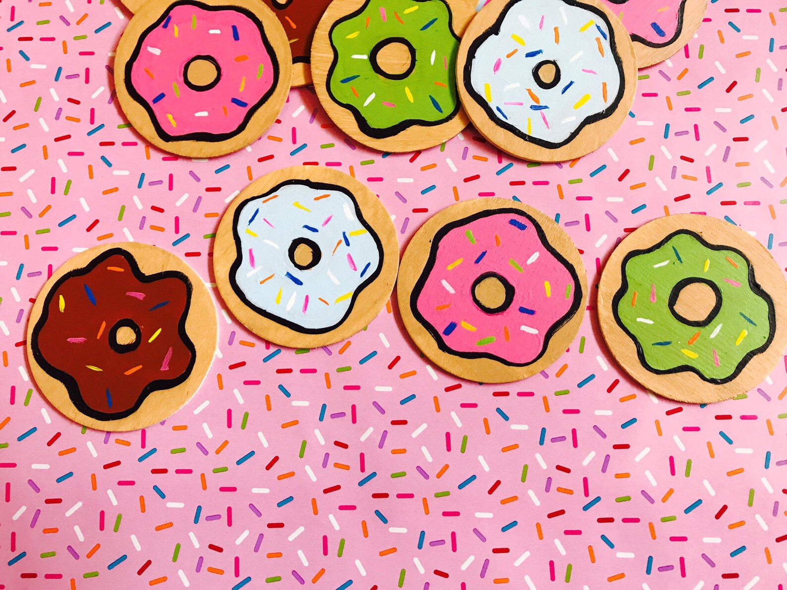 Donut Coasters, Doughnut Coasters, Hand Painted, 3 Inch Set of Four - Etsy