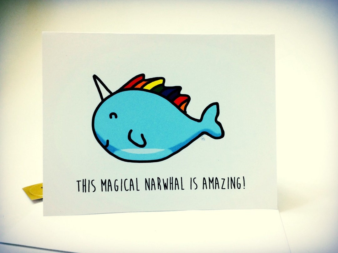 Magical Narwhal Birthday Card, Doodle, Made on Recycled Paper, Comes ...