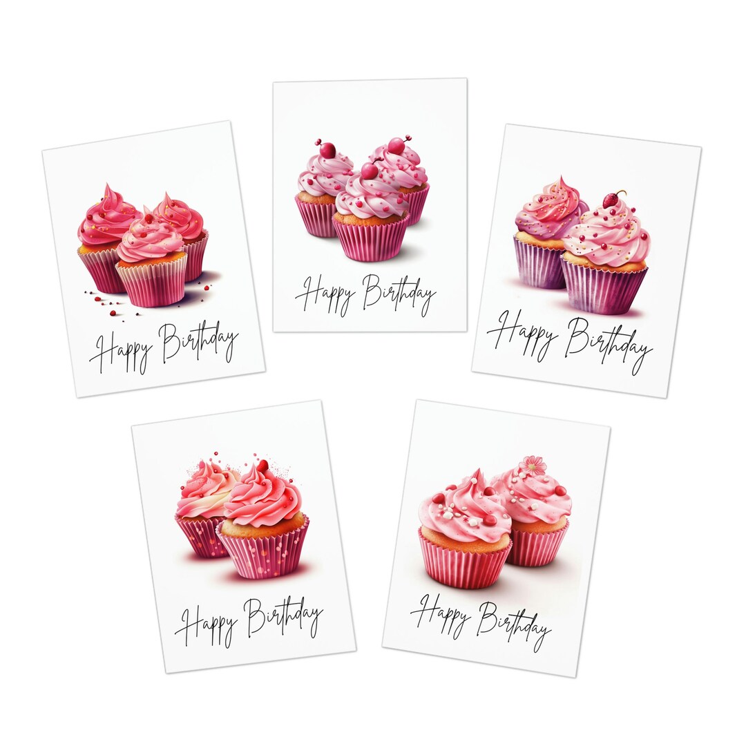 Cupcake Birthday Cards, Sweet Cupcake Birthday Cards Set of 5, Cupcake ...
